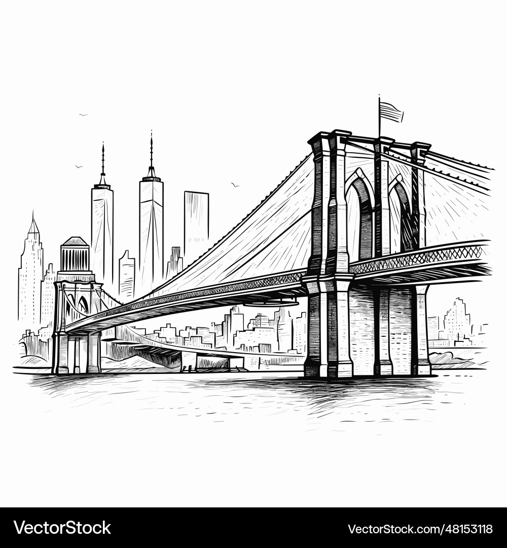 Brooklyn bridge hand-drawn comic Royalty Free Vector Image