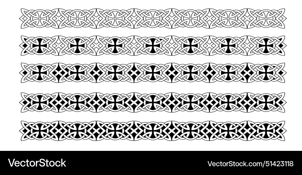 Celtic borders with knotted braid ornaments Vector Image