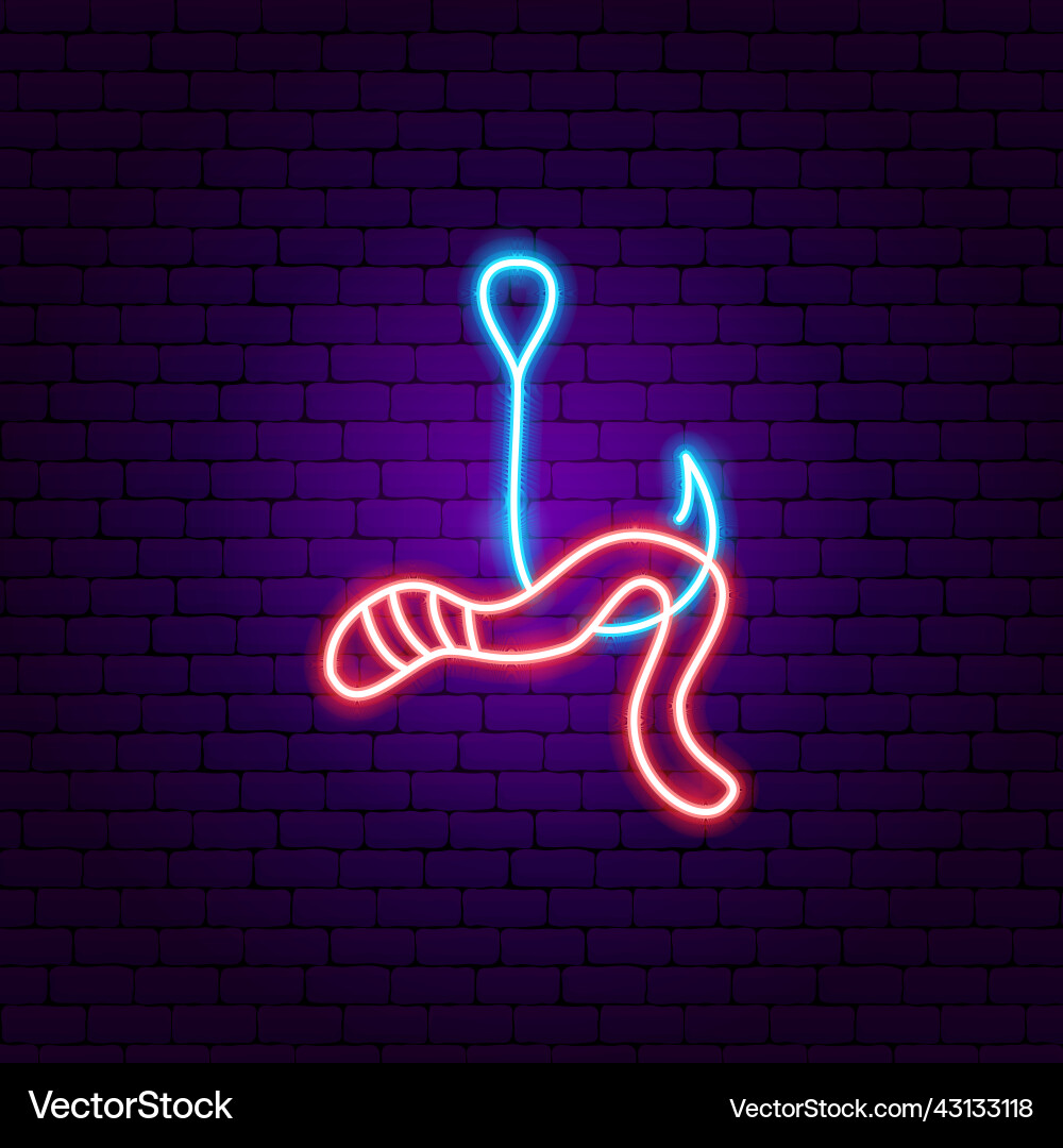 Worm bait hook neon sign Royalty Free Vector Image