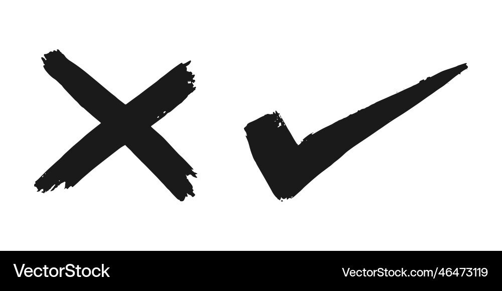 Doodle check mark and cross icon set tick Vector Image