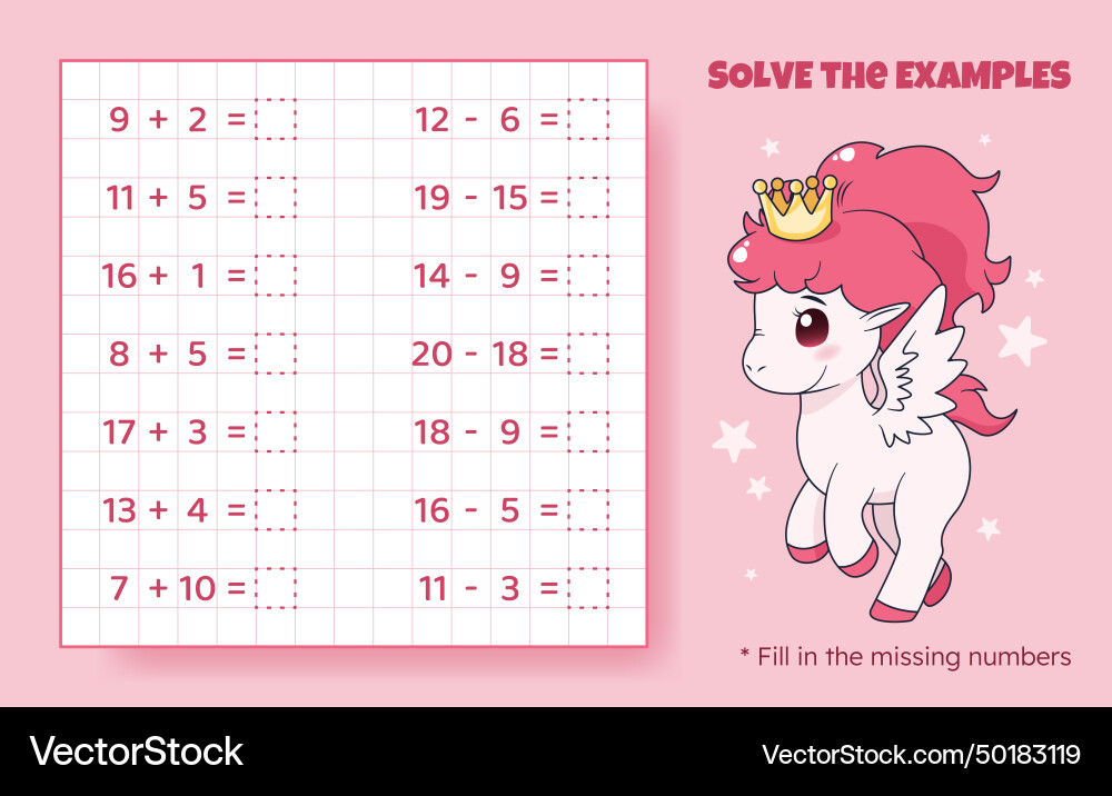 Math game for kids addition and subtraction Vector Image