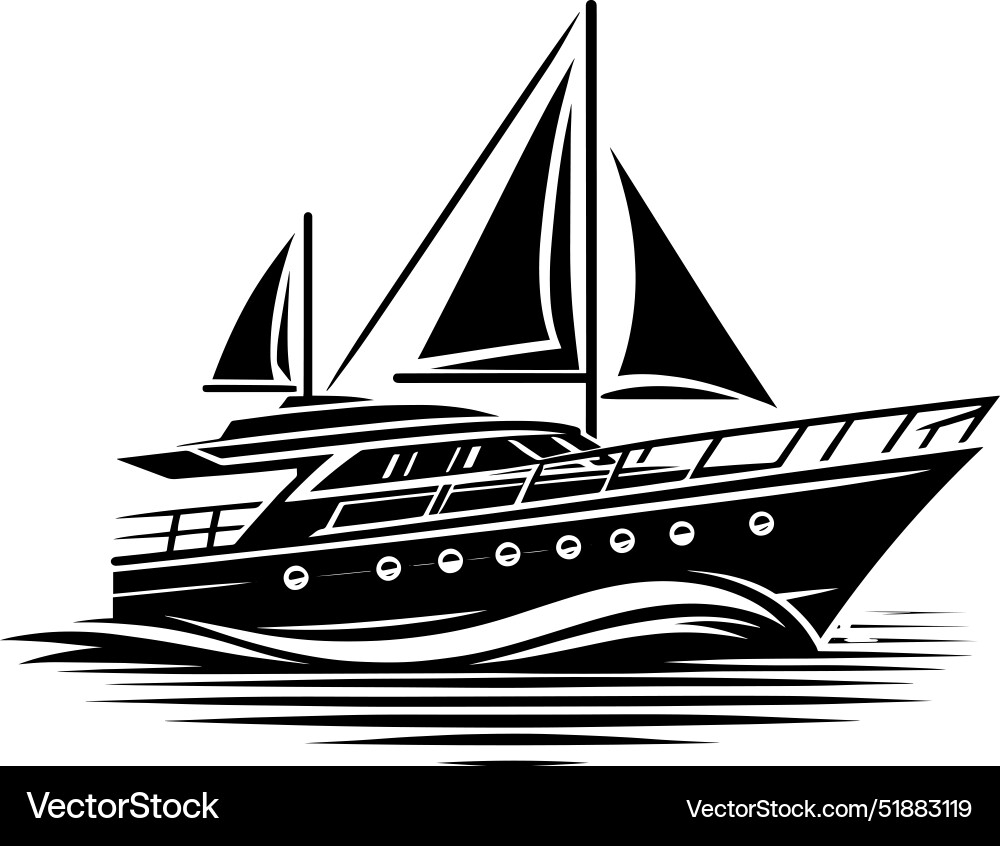 Modern luxury yacht ship silhouette isolated Vector Image