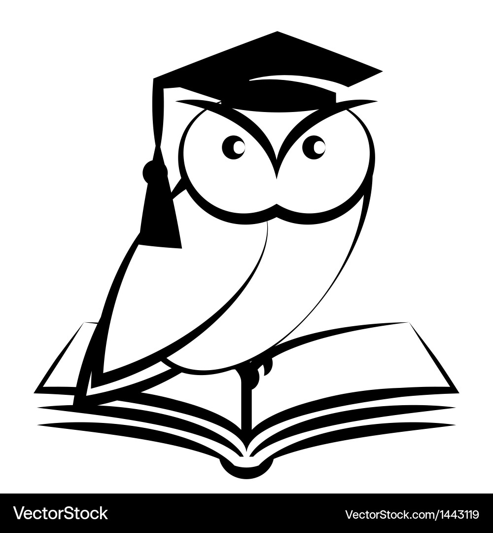 Owl with college hat and book Royalty Free Vector Image