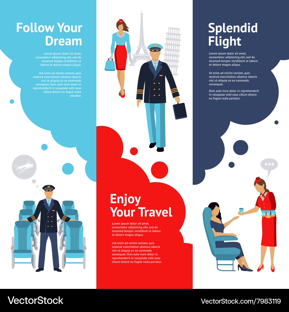 Stewardess and pilot banners set Royalty Free Vector Image