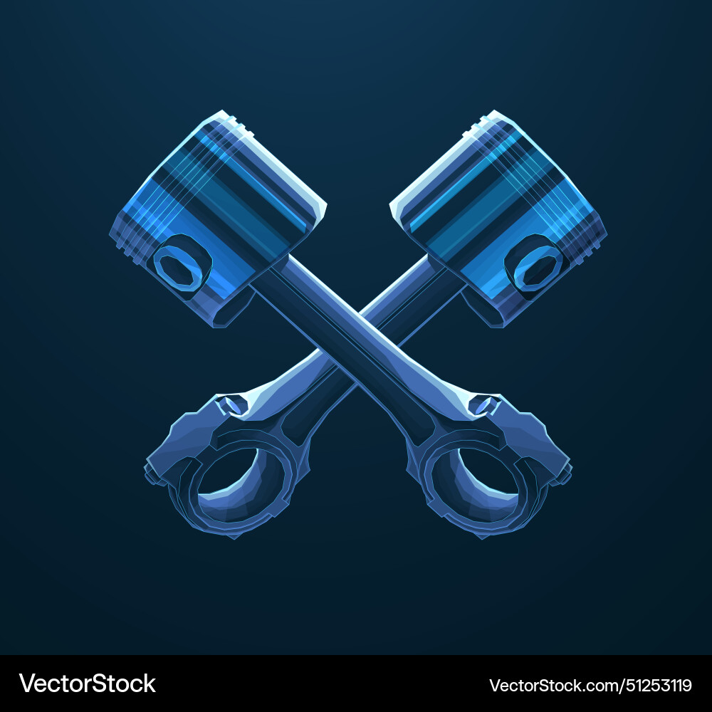 Two piston in cross form on blue engine Royalty Free Vector