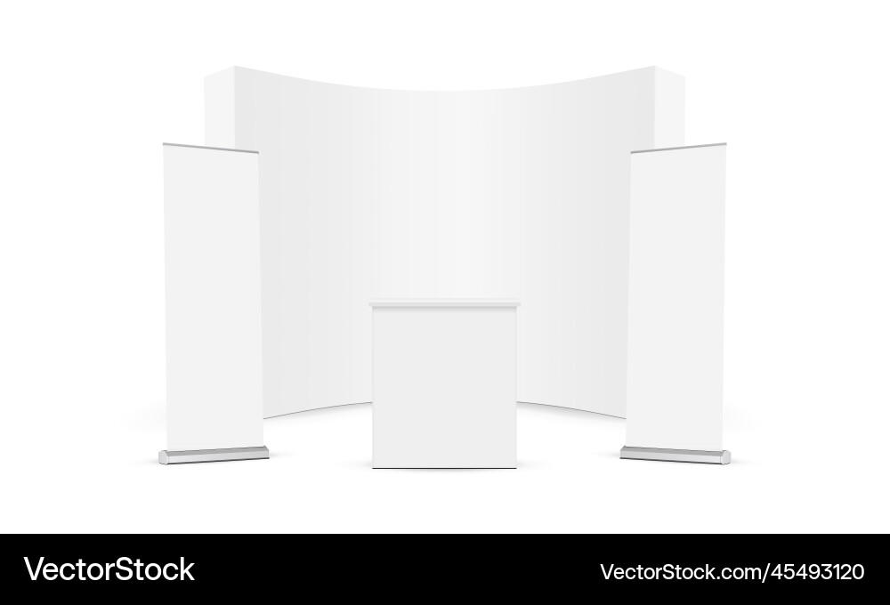 Blank pop up display stand with table and roll Vector Image