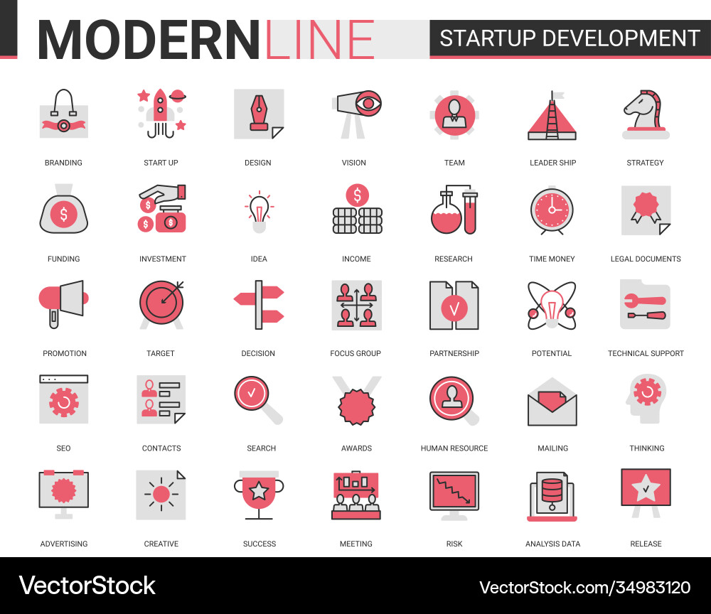Business startup development technology flat line Vector Image