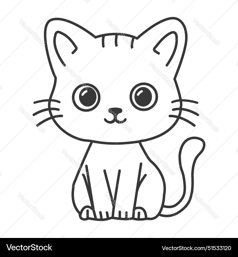 Cute cat line drawing art Royalty Free Vector Image