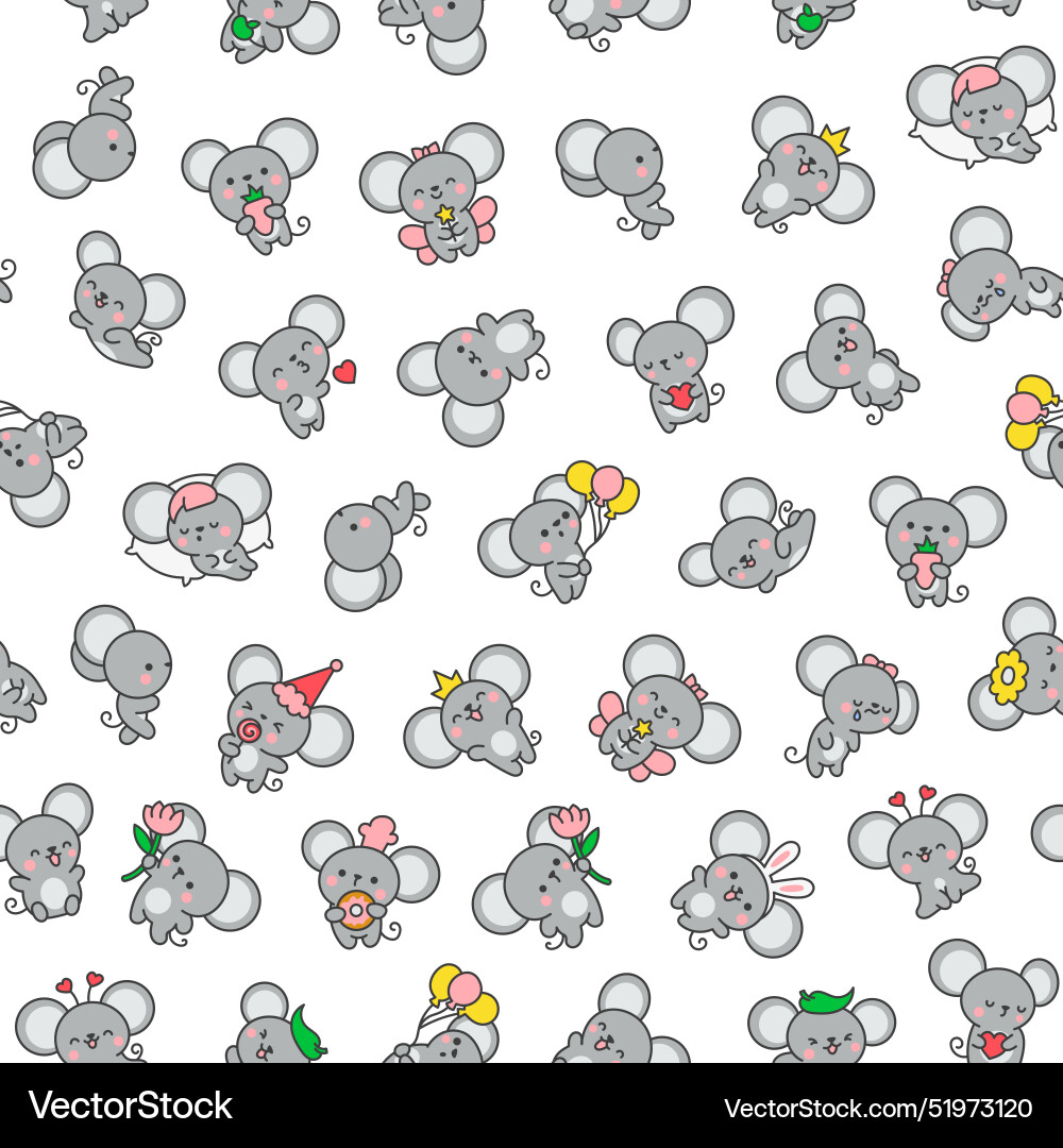 Cute kawaii mouse seamless pattern Royalty Free Vector Image