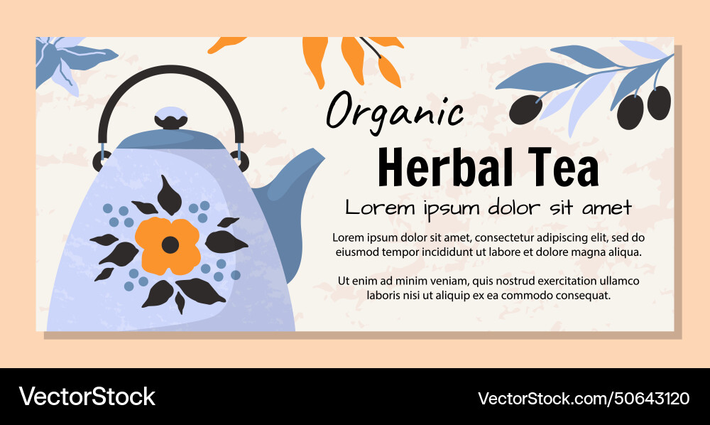 Herbal tea organic drink hot kettle ceramic Vector Image