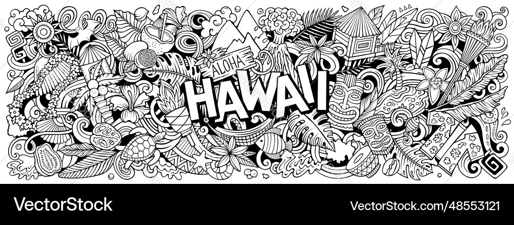 Aloha hawaii doodle cartoon funny banner Vector Image