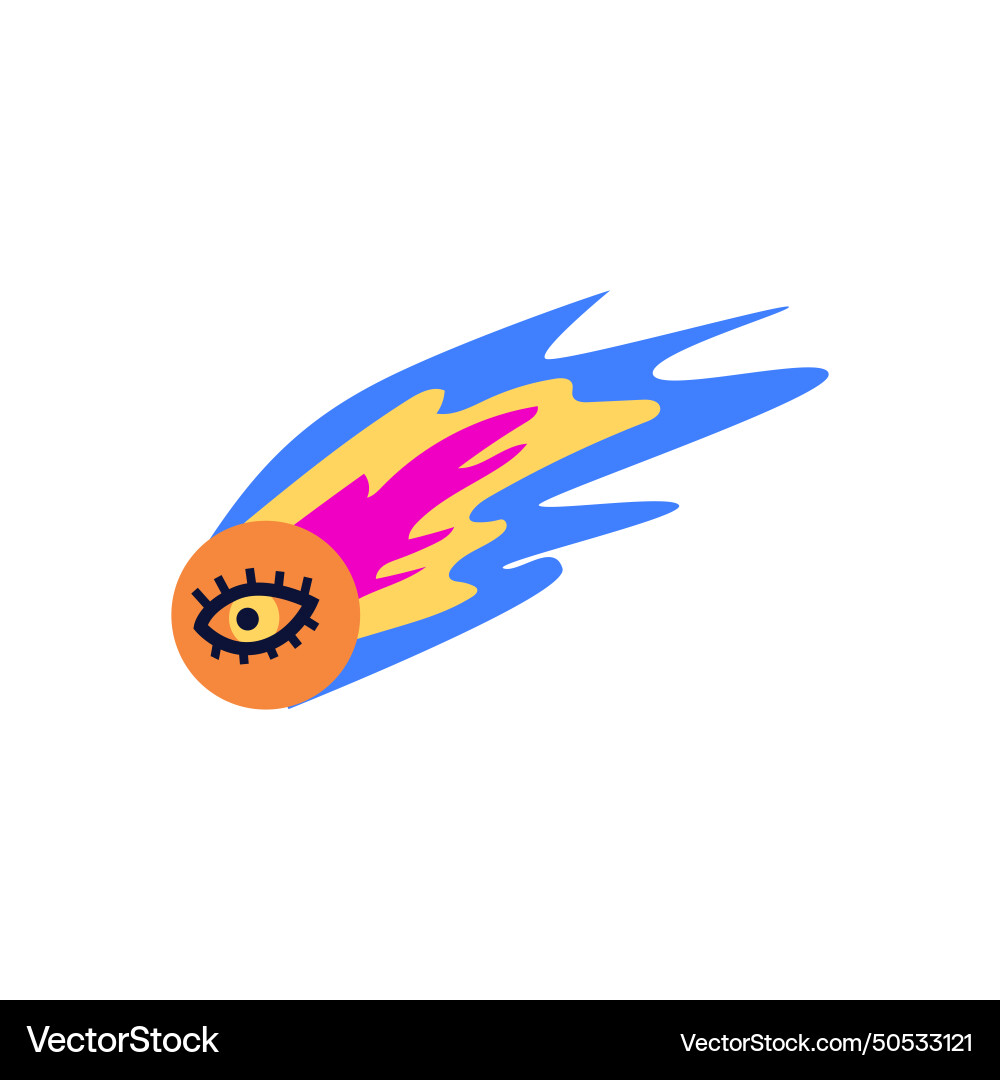 Cartoon burning meteorite with eye childish Vector Image