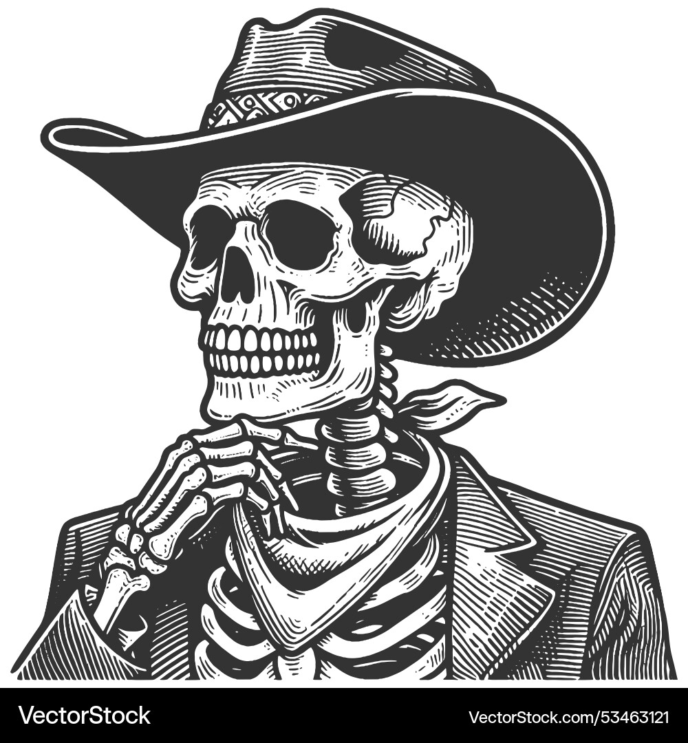 Cowboy skeleton with hat and bandana Royalty Free Vector