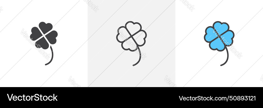 Four leaf clover icon set lucky shamrock heart Vector Image