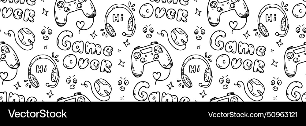 Game over pattern hand drawn doodle gamepad Vector Image