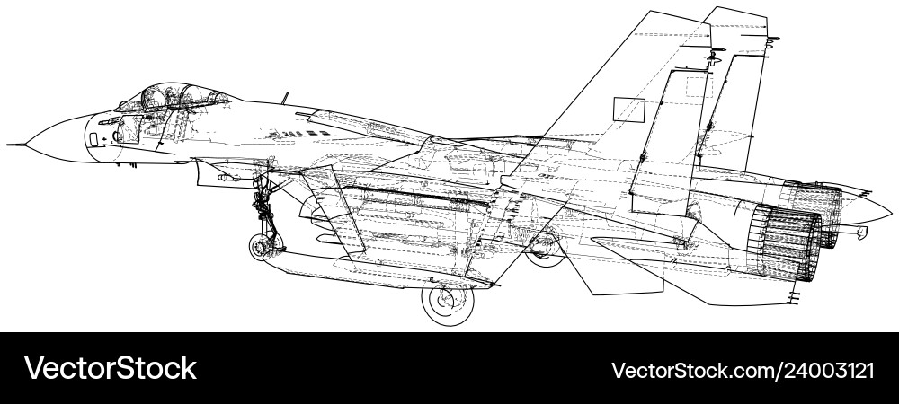 Jet fighter aircraft wire-frame concept Royalty Free Vector