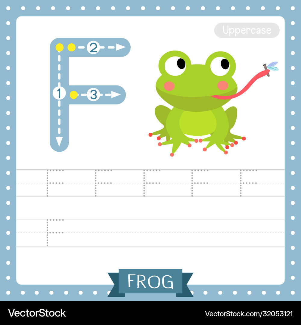 Letter f uppercase tracing practice worksheet Vector Image