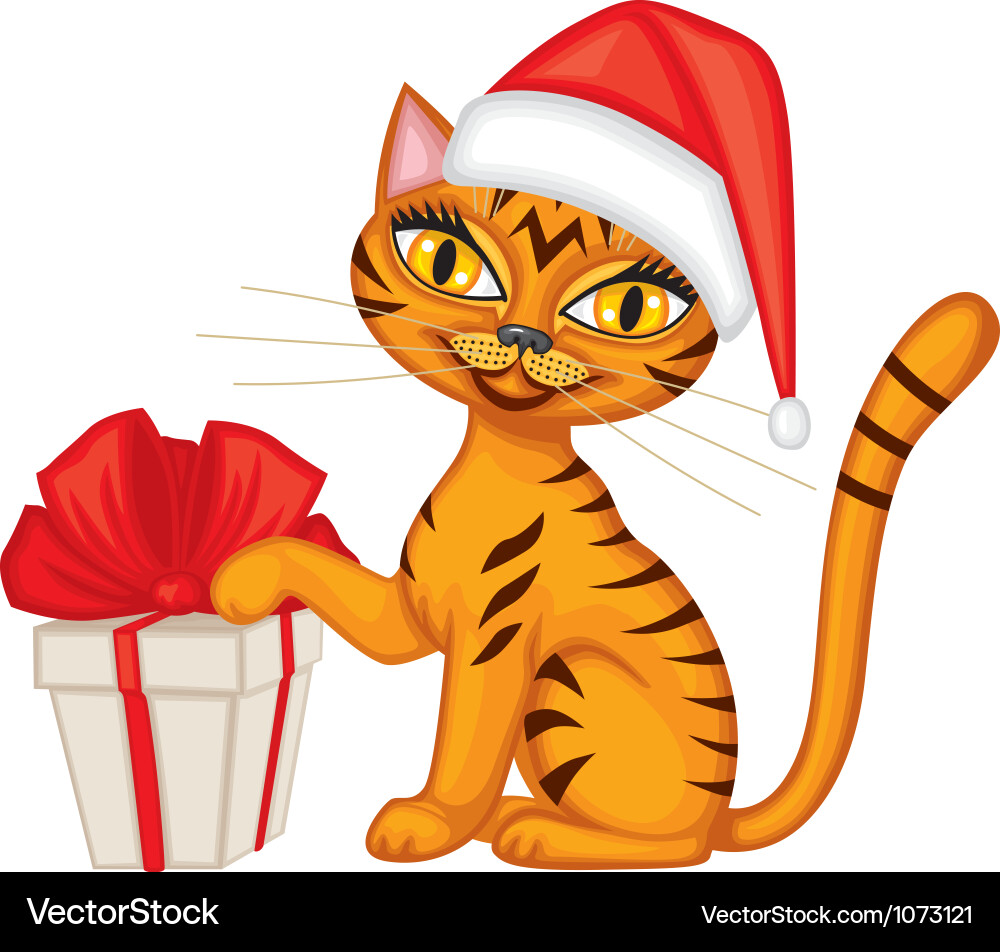 Tabby red cat gives a gift – Royalty-Free Vector | VectorStock