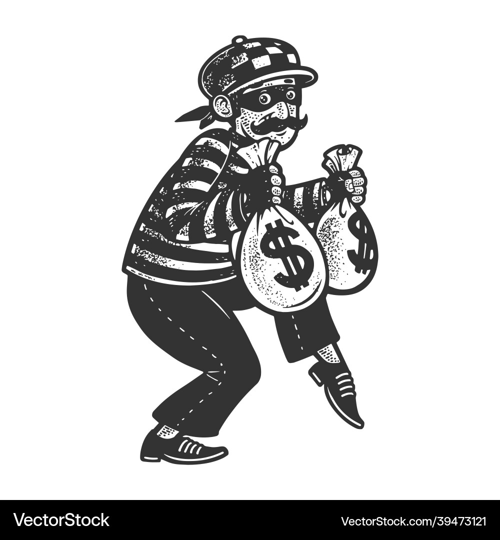 Thief with stolen money sketch Royalty Free Vector Image