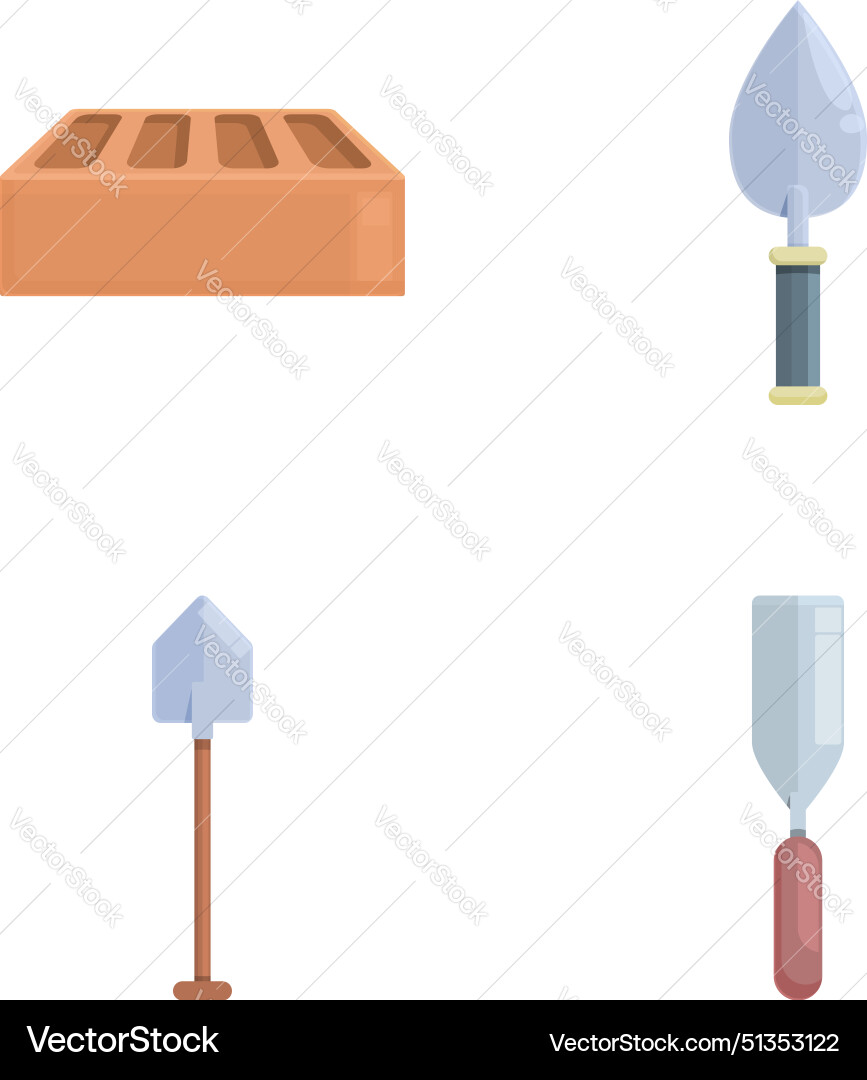 Bricklayer tool icons set cartoon various Vector Image