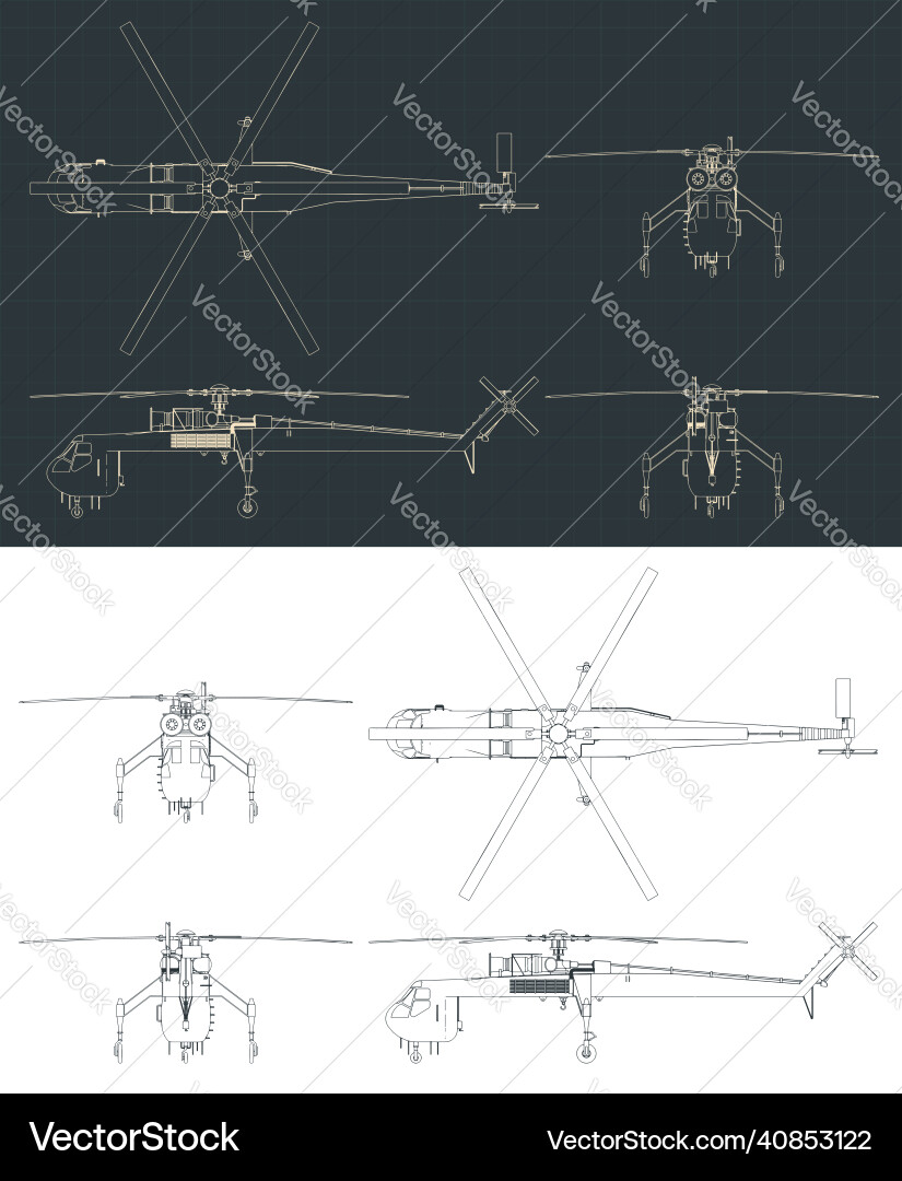 Crane helicopter blueprints Royalty Free Vector Image