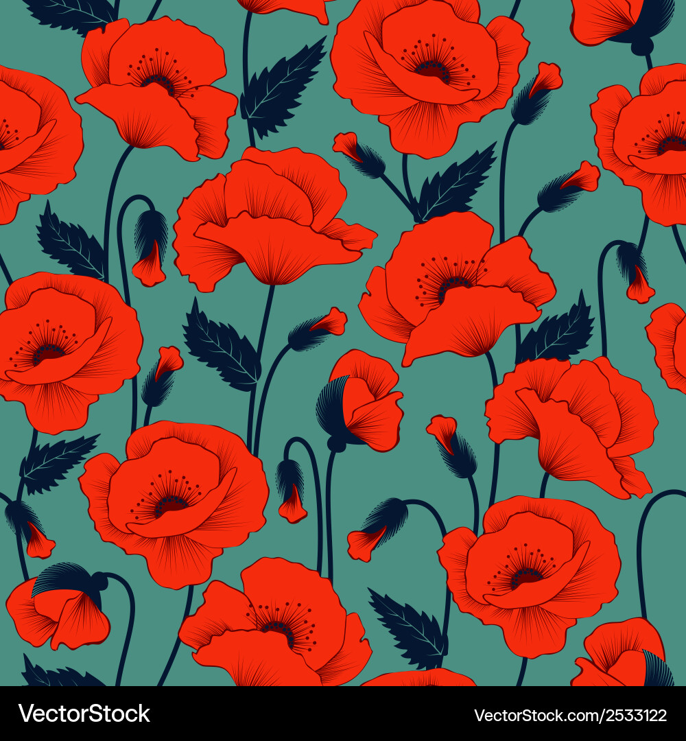 Red Poppy Seamless Pattern Royalty Free Vector Image