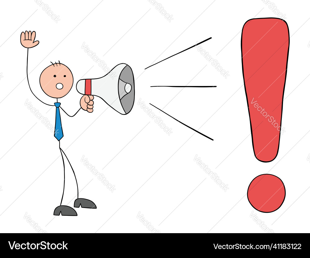 Stickman businessman shouting into megaphone Vector Image