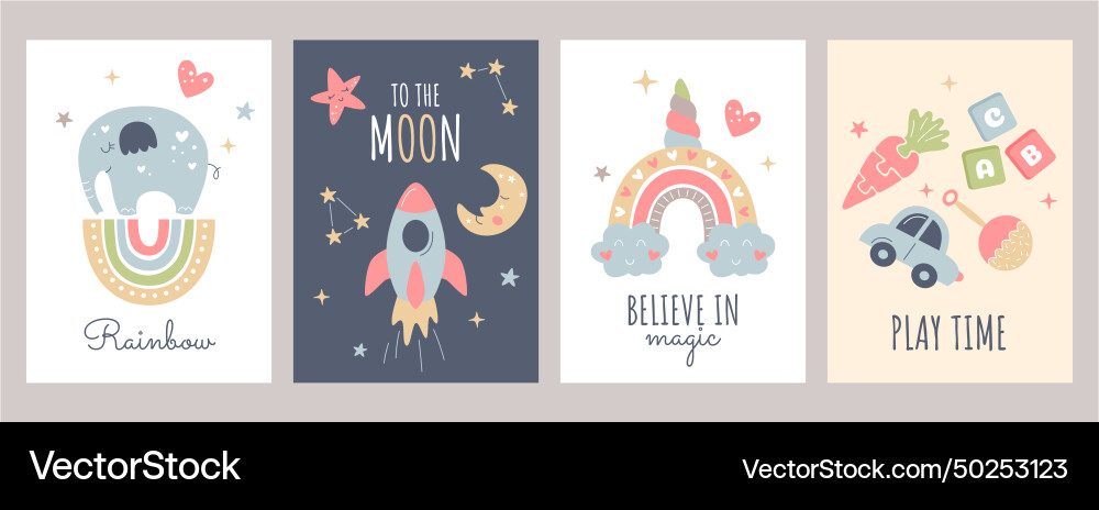 Cute Boho Rainbow Baby Posters Royalty Free Vector Image