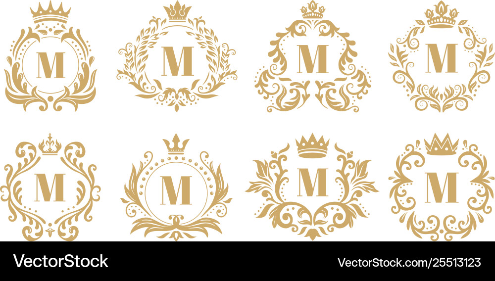Golden Crown Monogram Logo Royalty Free Vector Image