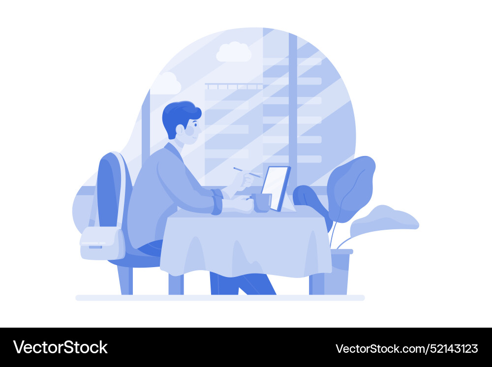 Man working from a cafe Royalty Free Vector Image
