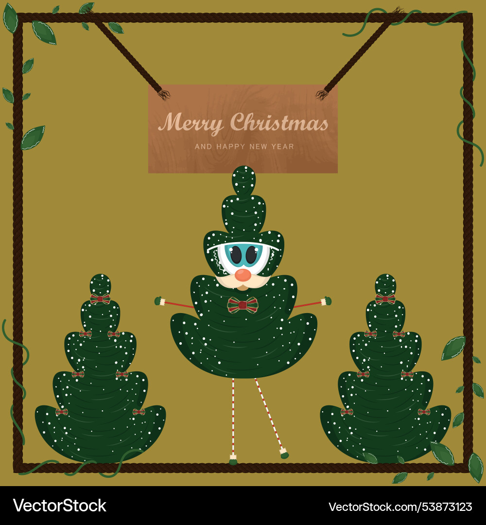 Merry christmas card tree catoon Royalty Free Vector Image
