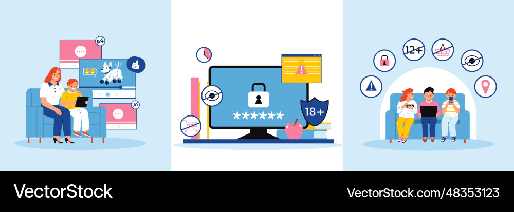 Parental control square compositions Royalty Free Vector