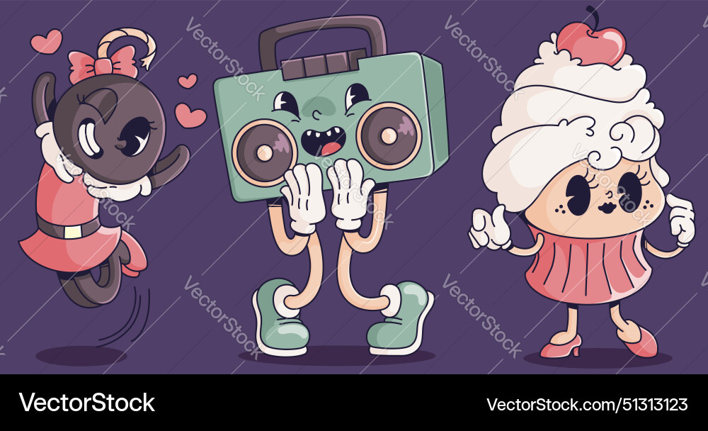 Retro cartoon characters collection Royalty Free Vector