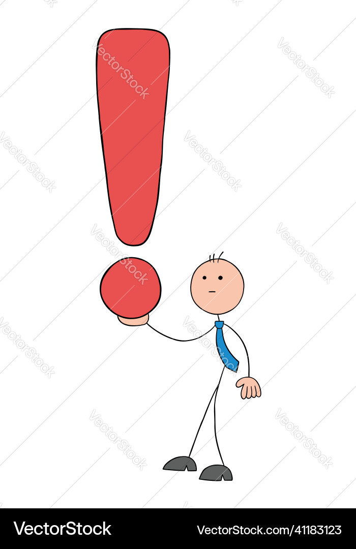 Stickman businessman holding exclamation mark Vector Image