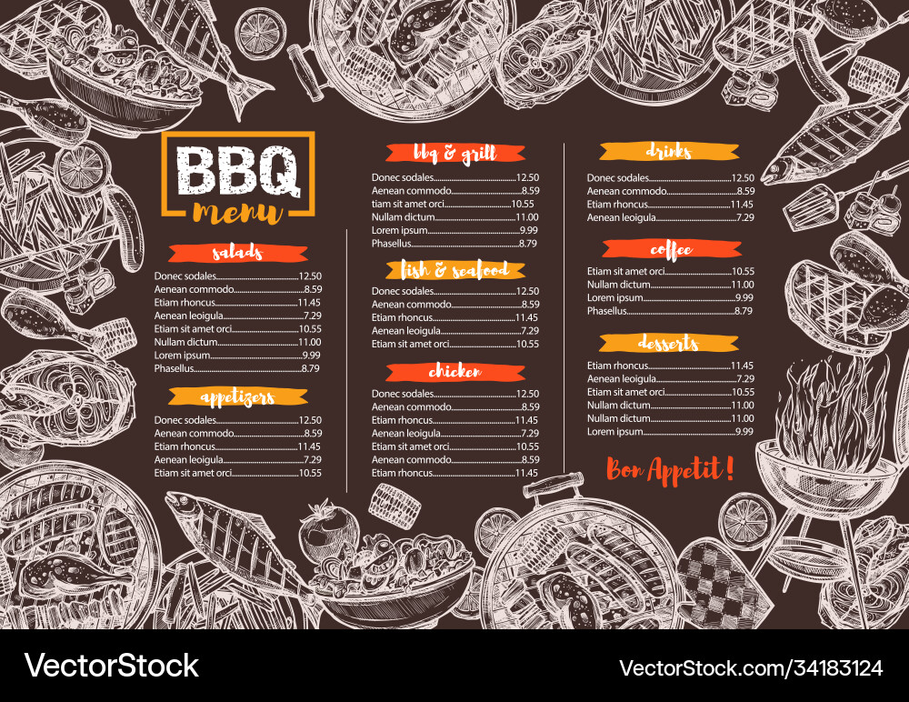 Chalkboard BBQ Menu Template Royalty Free Vector Image