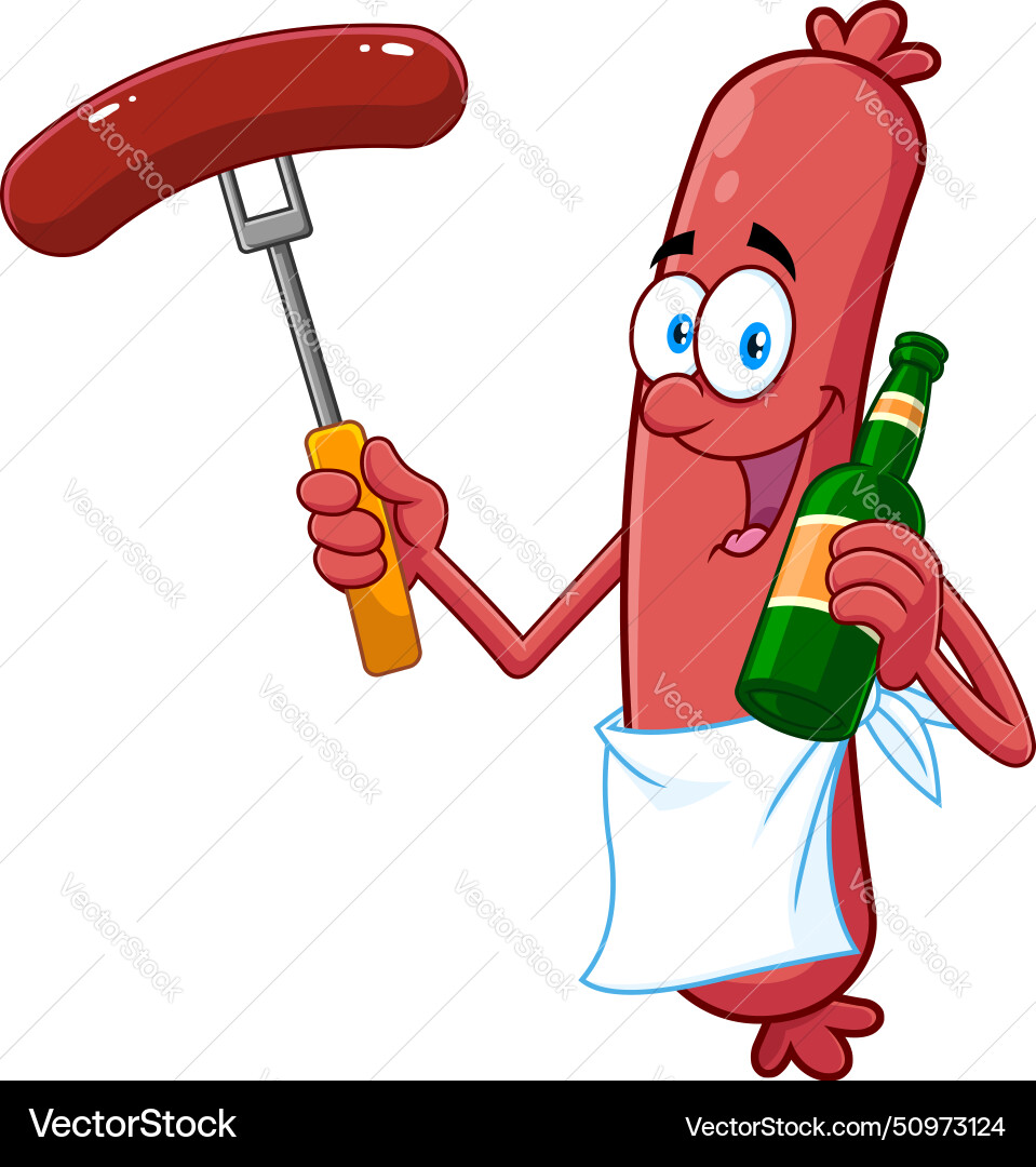 Happy sausage chef cartoon character Royalty Free Vector