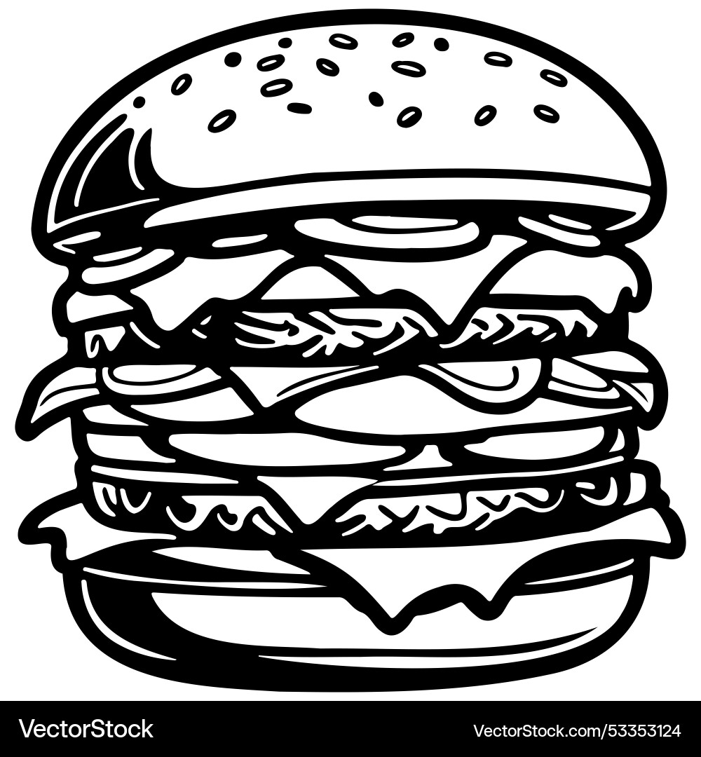 Isolated cartoon burger hand drawn line Royalty Free Vector