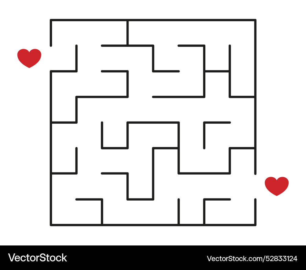 Love-themed maze puzzle with red hearts Royalty Free Vector