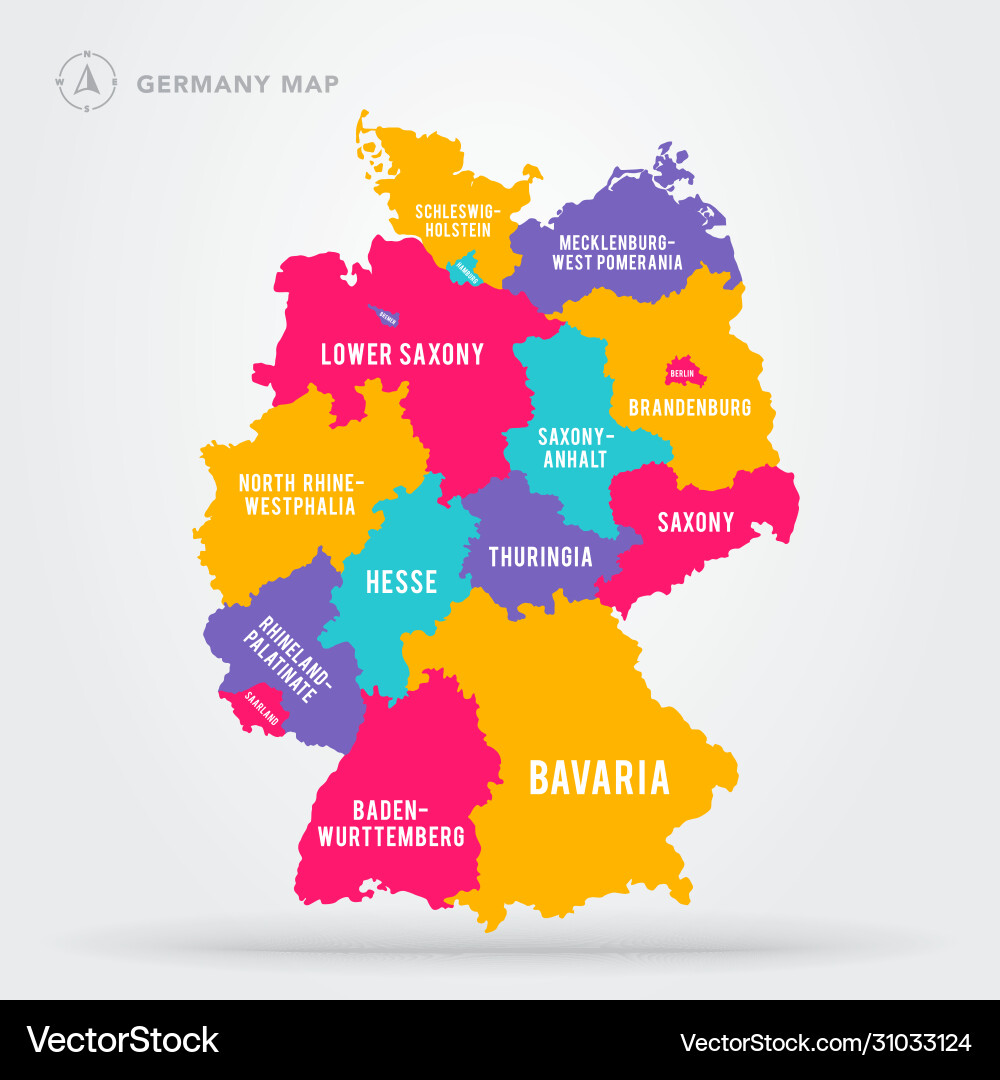 Map germany with names Royalty Free Vector Image