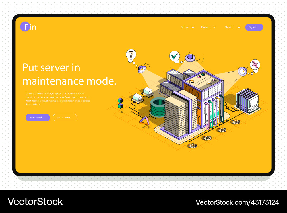 Server maintenance concept 3d isometric outline Vector Image