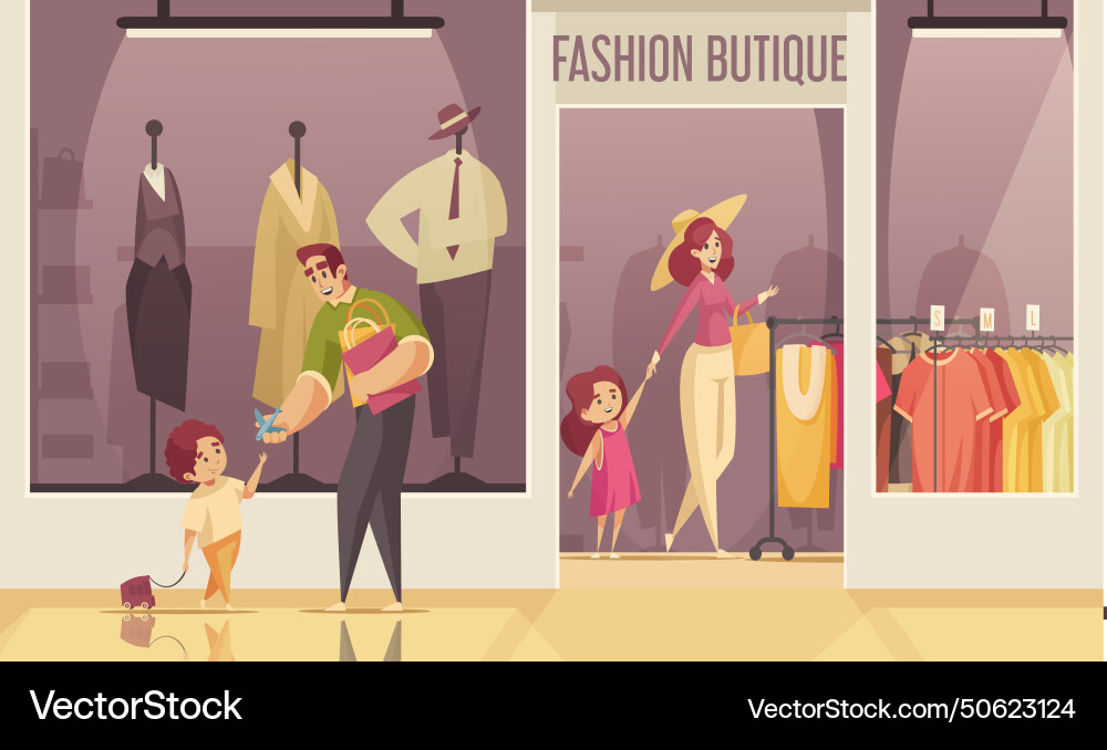 Shopping clothing store composition Royalty Free Vector
