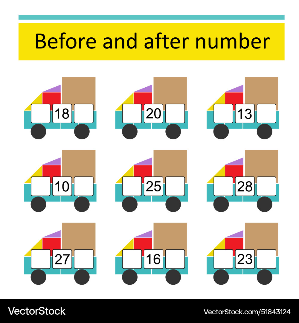 What comes before and after math worksheets Vector Image