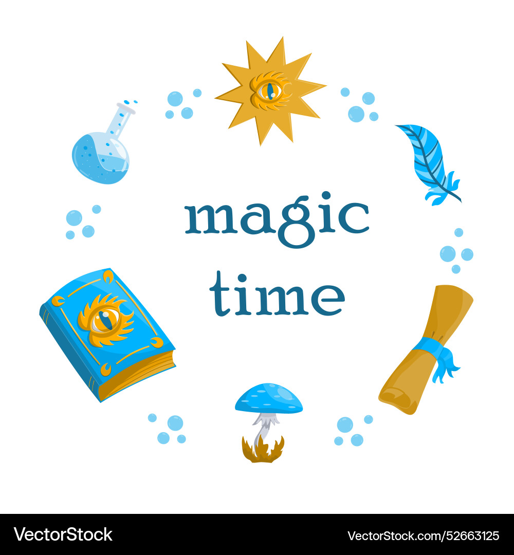 Children magic elements the inscription time Vector Image