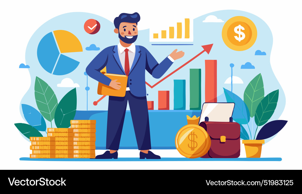 Confident sales professional with growth chart Vector Image