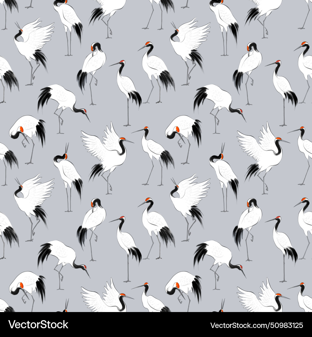 Seamless pattern with red-crowned japanese cranes Vector Image