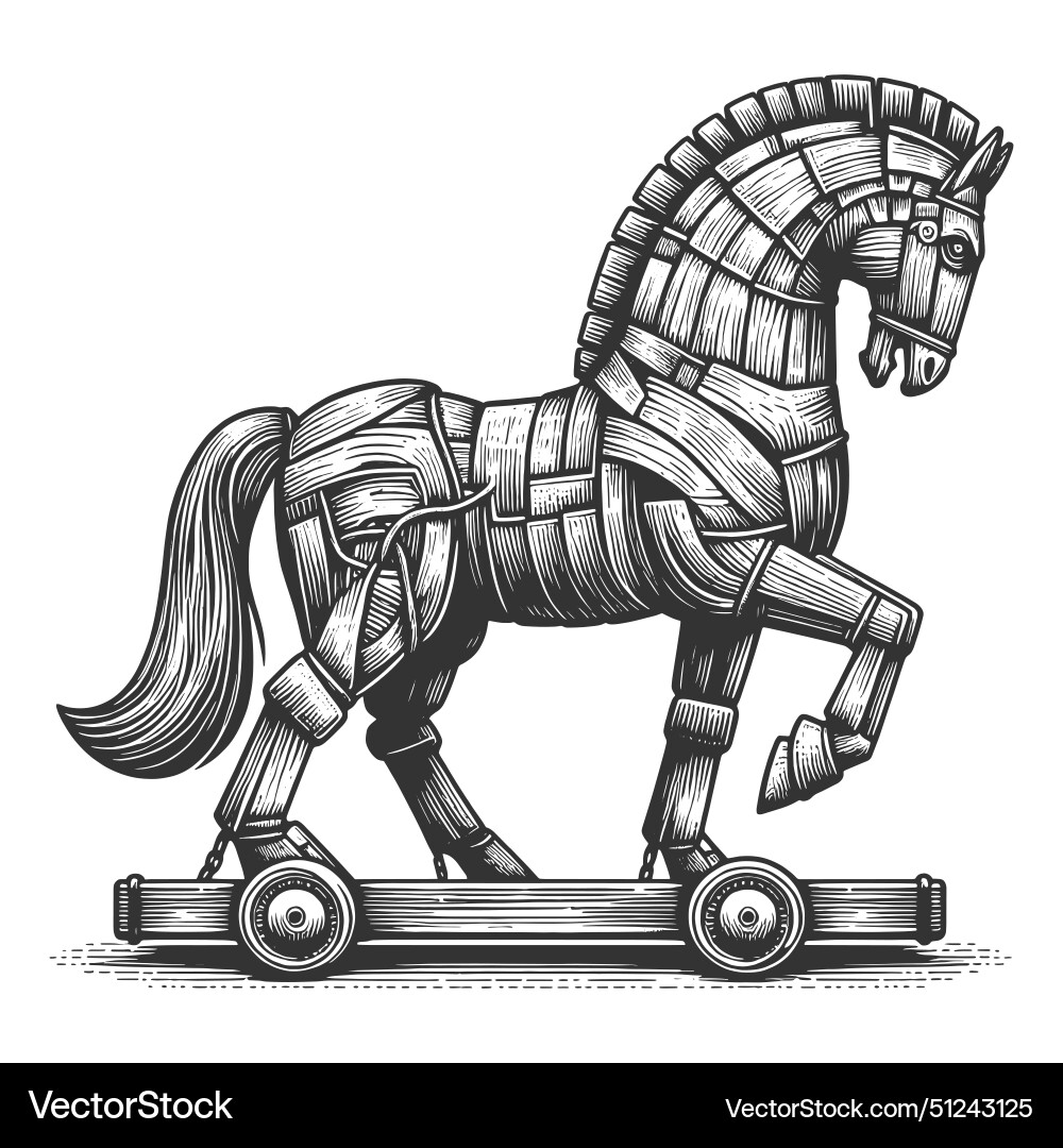 Trojan horse engraving sketch Royalty Free Vector Image