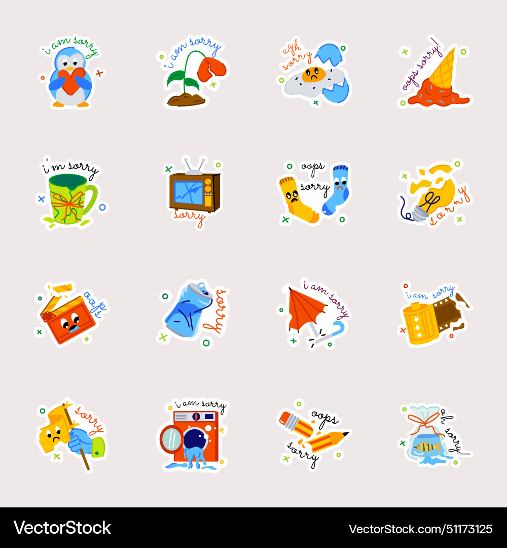 Typographic pack of sorry flat stickers Royalty Free Vector