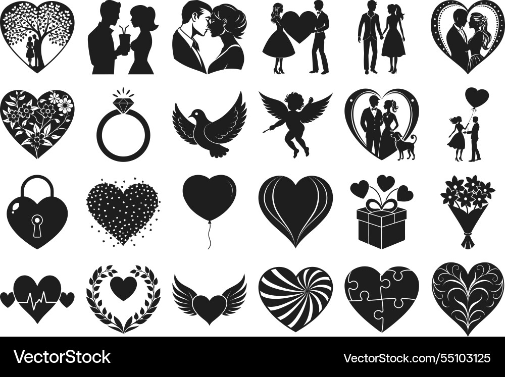 Valentines day silhouette collection featuring Vector Image