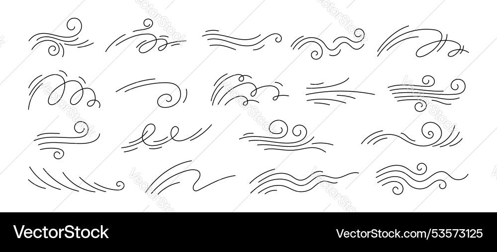 Wind air line effect in doodle style hand drawn Vector Image