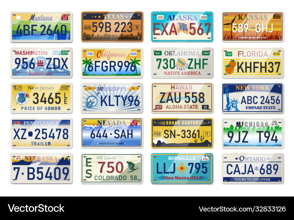 Auto plate and car numbers set vehicle Royalty Free Vector